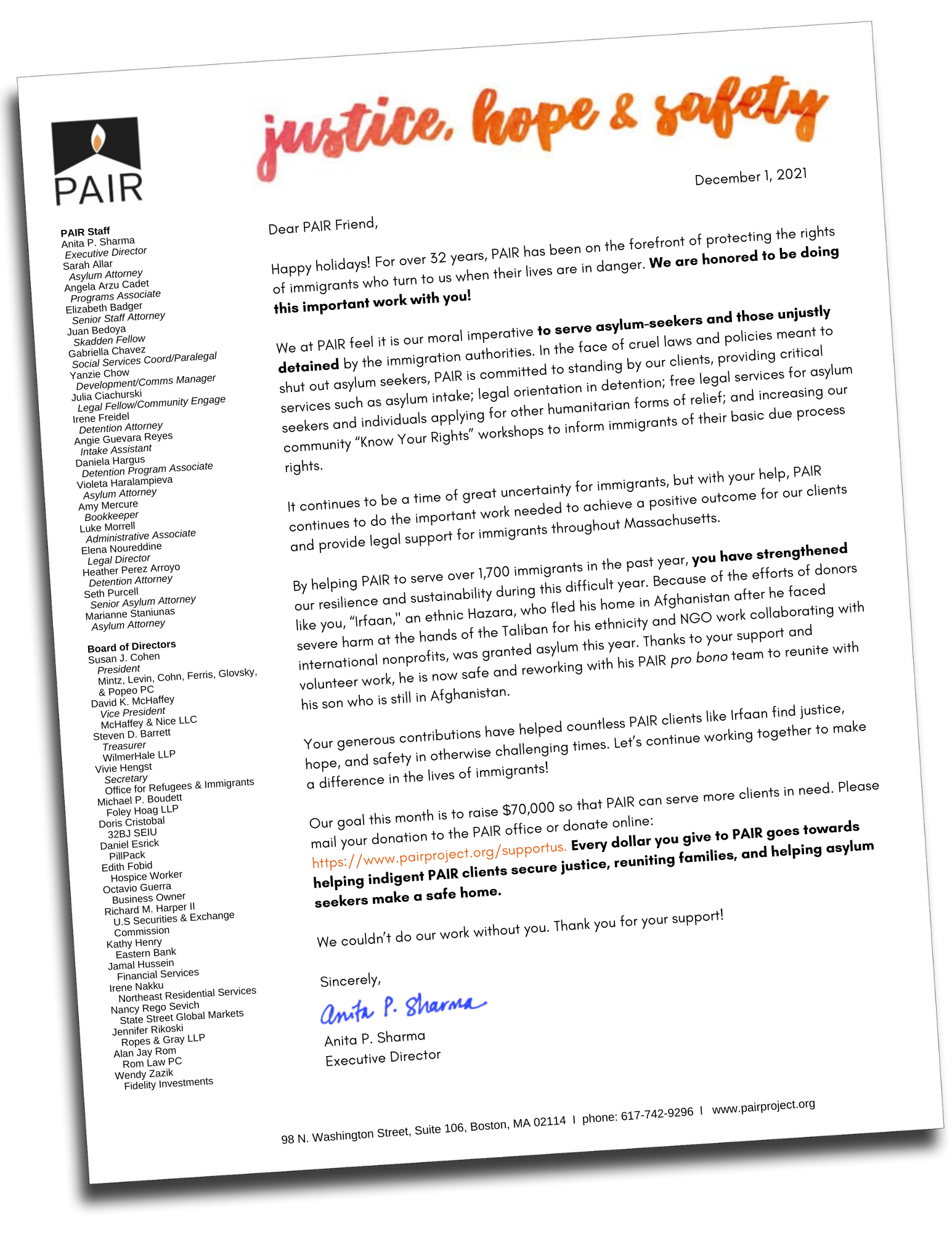 Annual appeal letter – PAIR Project